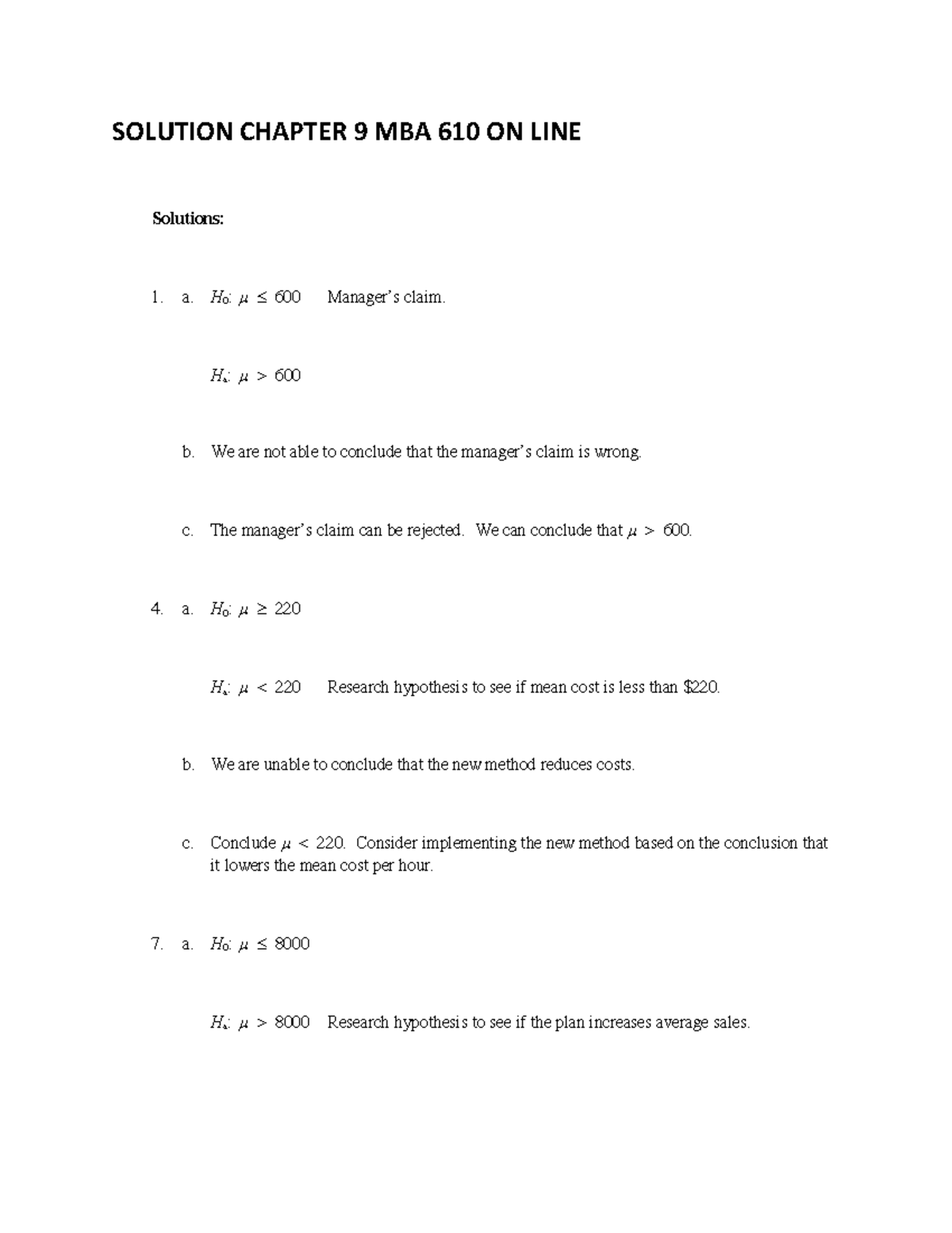 CH 9 Solution to Assigned Problems 9 ed - SOLUTION CHAPTER 9 MBA 610 ON ...