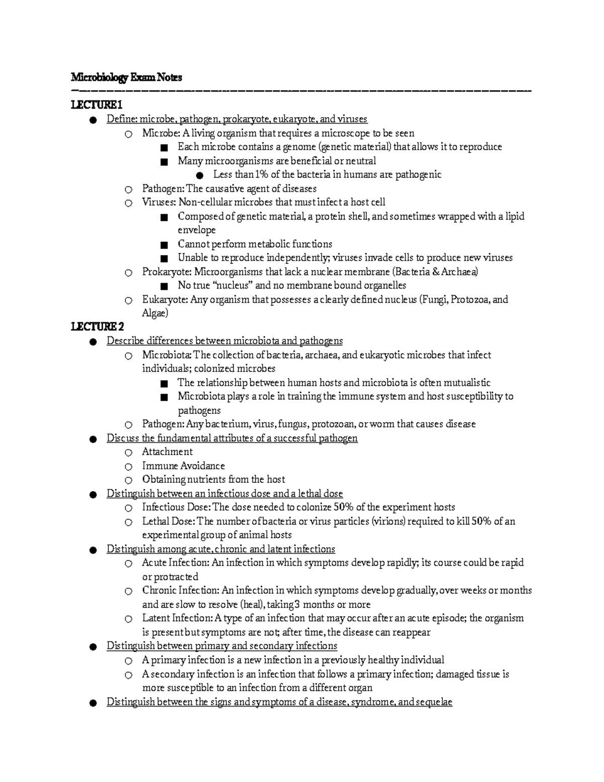 Microbiology Exam Notes - Microbiology Exam Notes —- LECTURE 1 Define ...