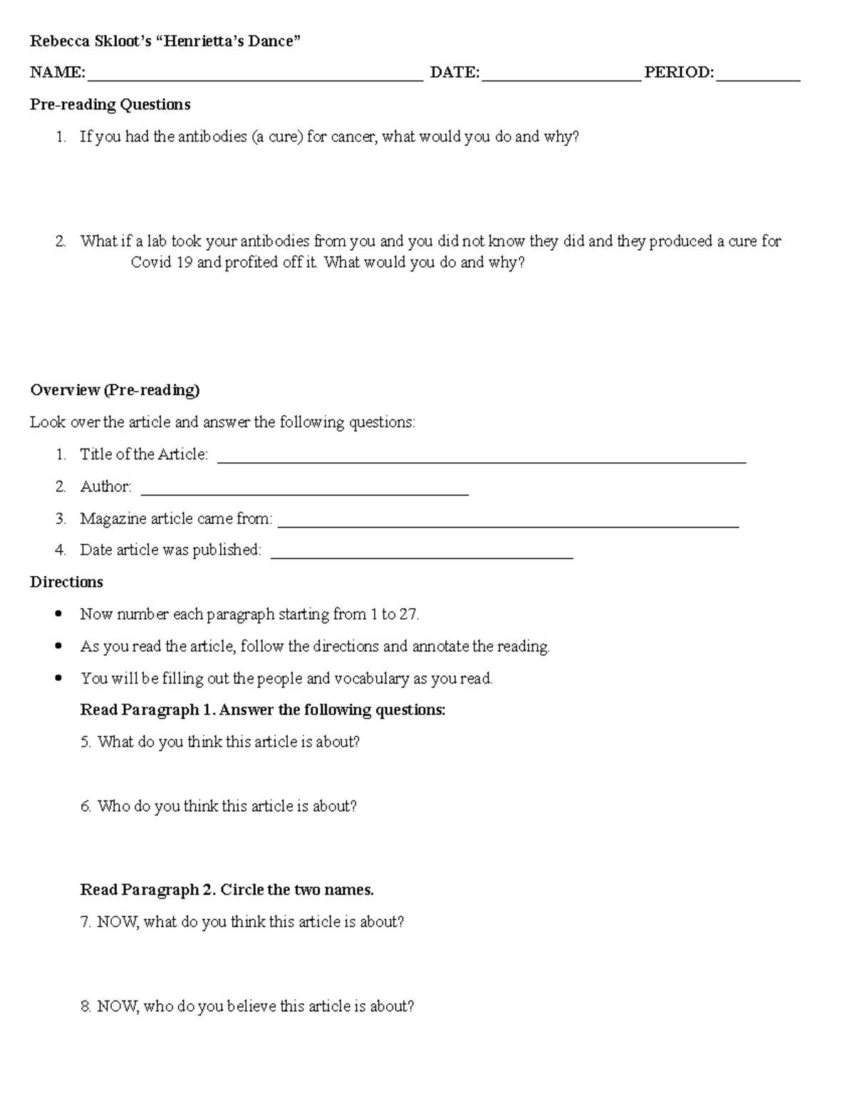 Article Henrietta's Dance Rebecca Skloot - Rebecca Skloot’s “Henrietta ...