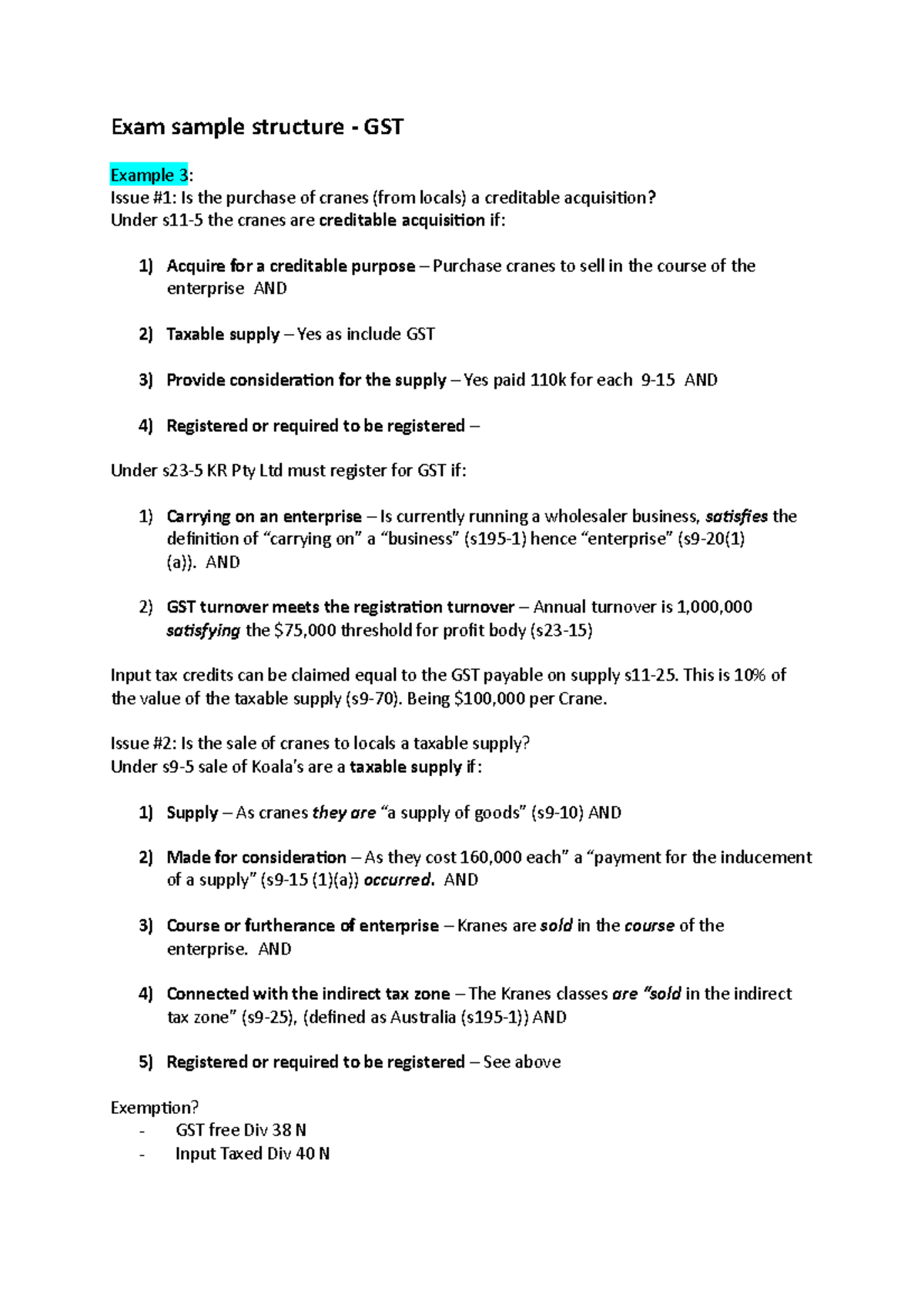 Exam sample structure GST 3 - Exam sample structure - GST Example 3 ...