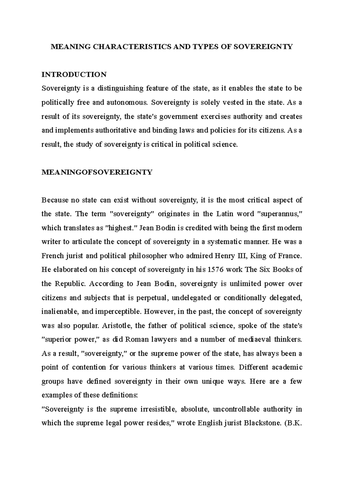 Meaning Characteristics AND Types OF Sovereignty - MEANING ...