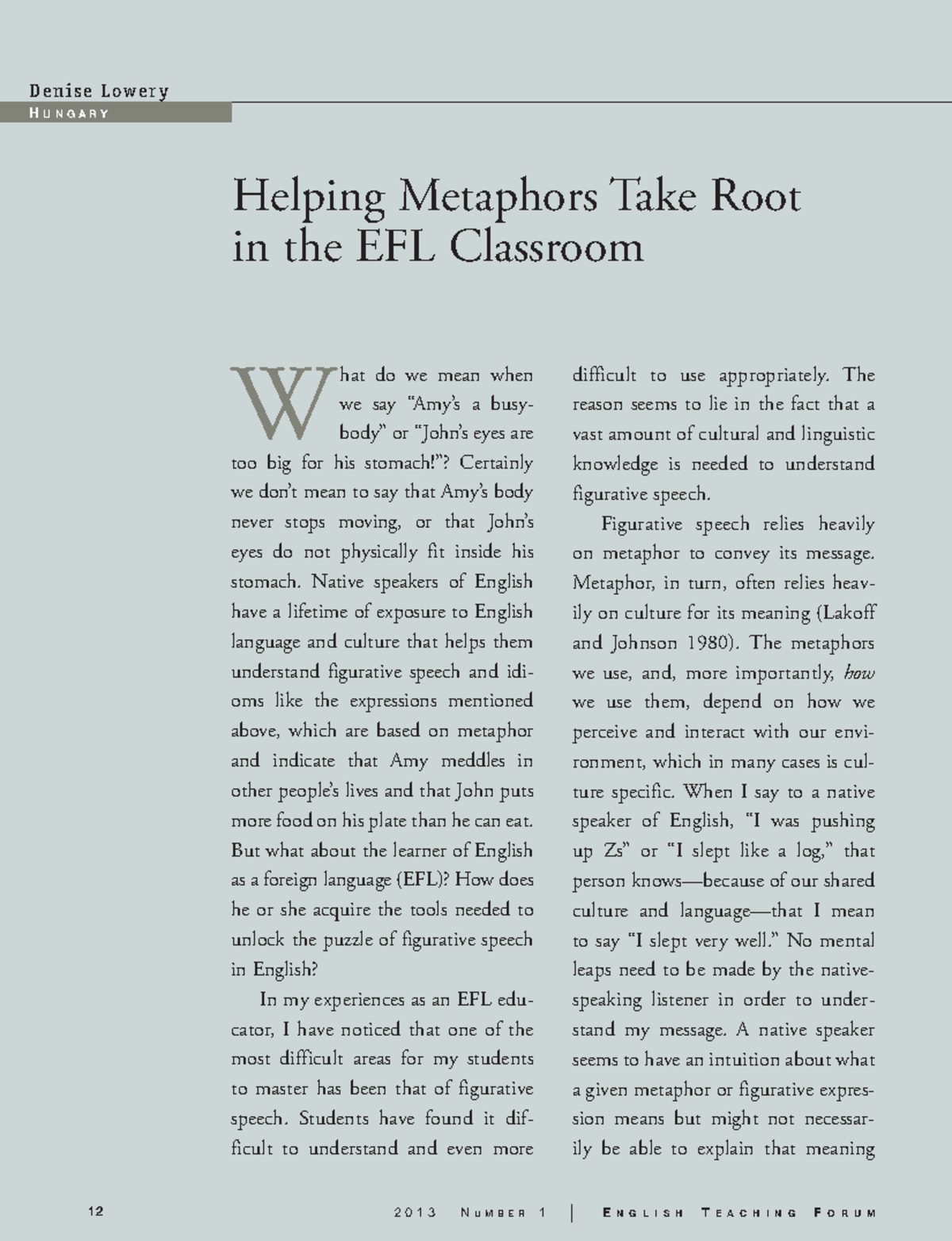 Helping metaphors take root in the EFL classroom ETForum - 12 2 0 1 3 N ...