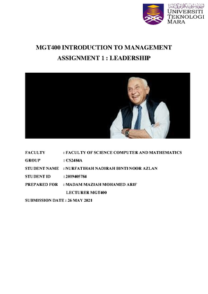 MGT400 - Group Assignment 1 - MGT INTRODUCTION OF MANAGEMENT GROUP ...