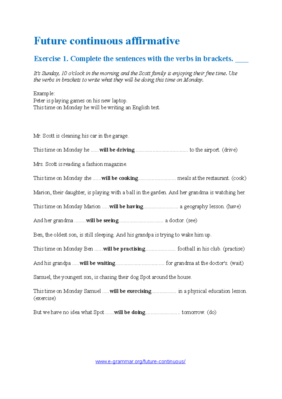 Future continuous affirmative Worksheet 1 - Future continuous ...