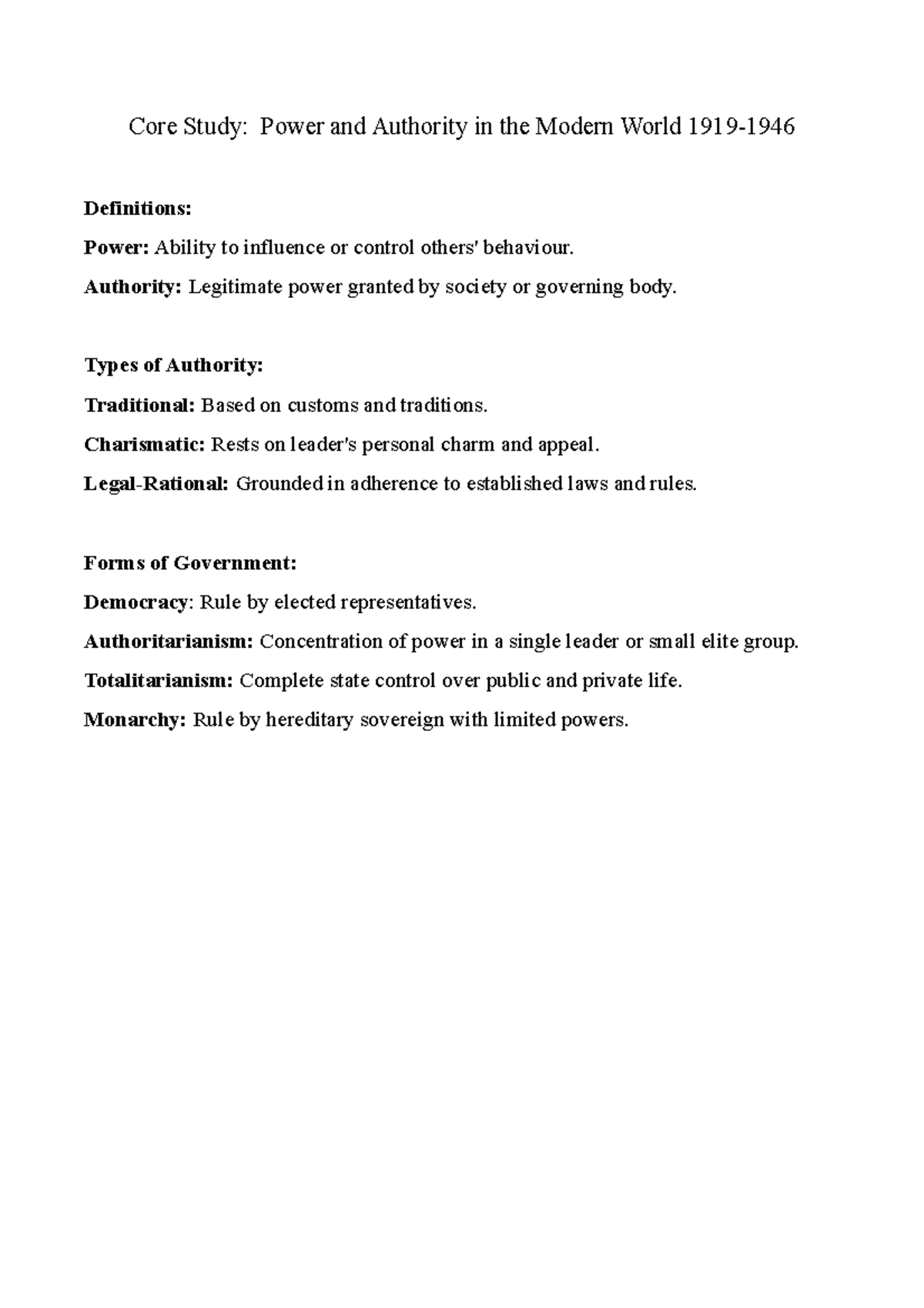 Power and Authority in the Modern World - Study Notes - Core Study ...