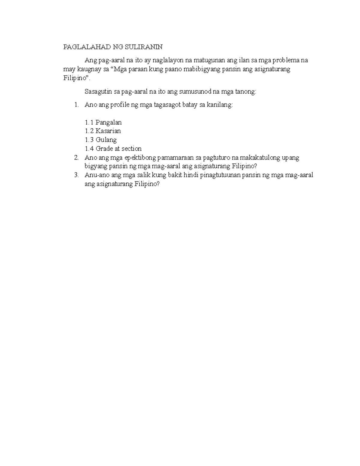 Paglalahad NG Suliranin AT Paradigma NG PAG Aaral - PAGLALAHAD NG ...