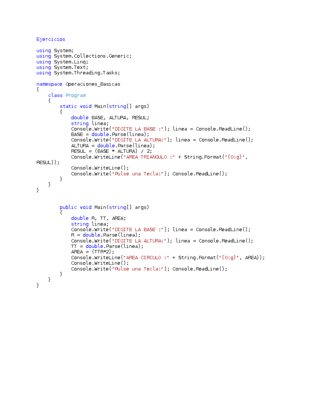 Tarea Final - Ejercicios using System; using System.Collections; using System; using System ...
