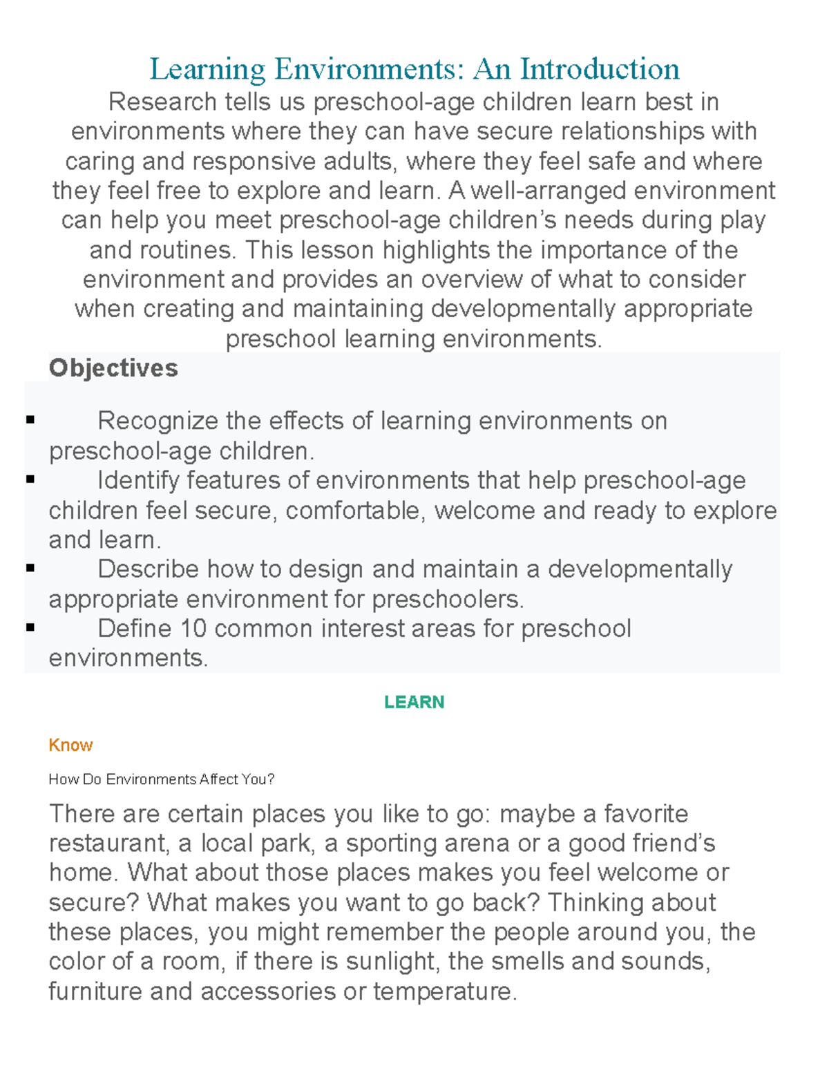 1 - Learning Environments - Learning Environments: An Introduction ...