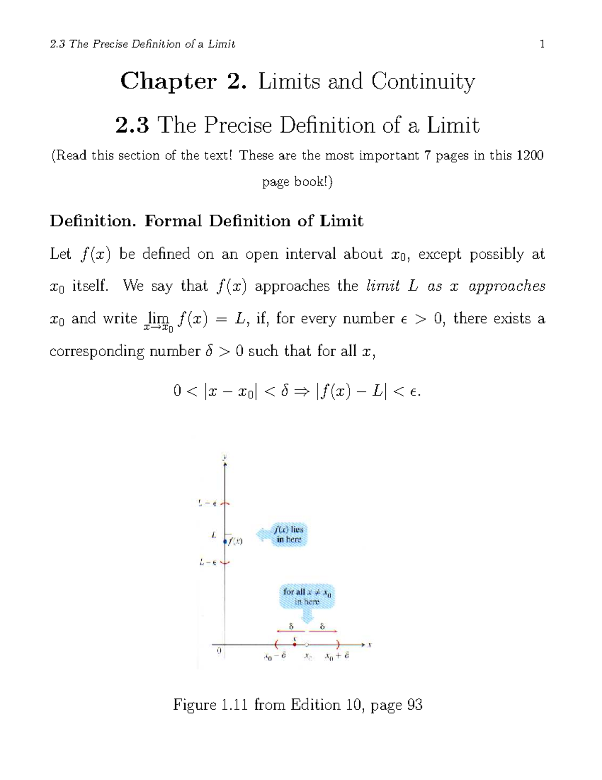 C2s3 Section 2 3 The Precise Definition Of Limit Pdf 2 The Precise Definition Of A Limit