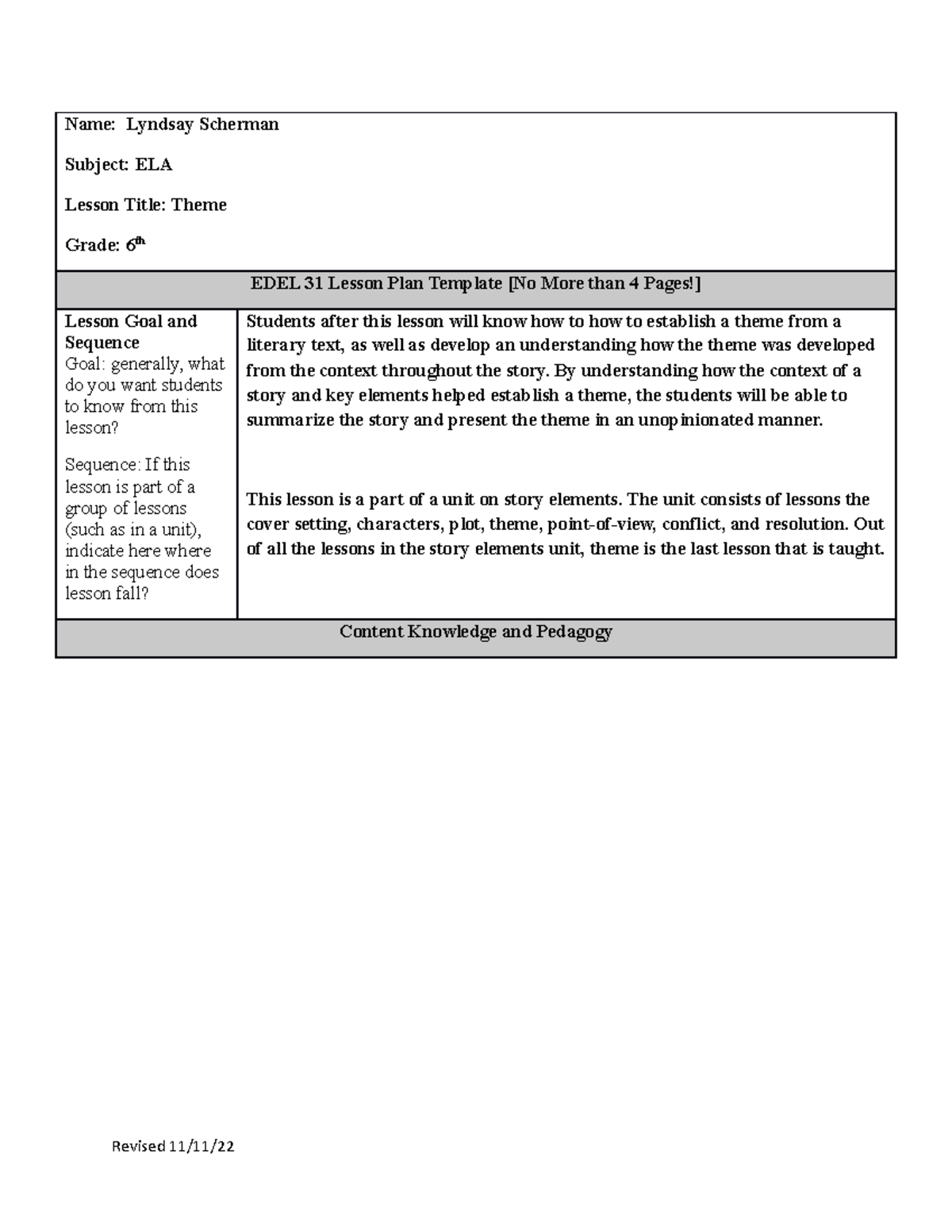 Lesson Plan 3 with arts - Name: Lyndsay Scherman Subject: ELA Lesson ...