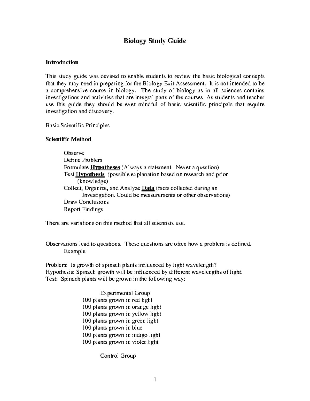 Biology END OF Course Study Guide - Biology Study Guide Introduction ...