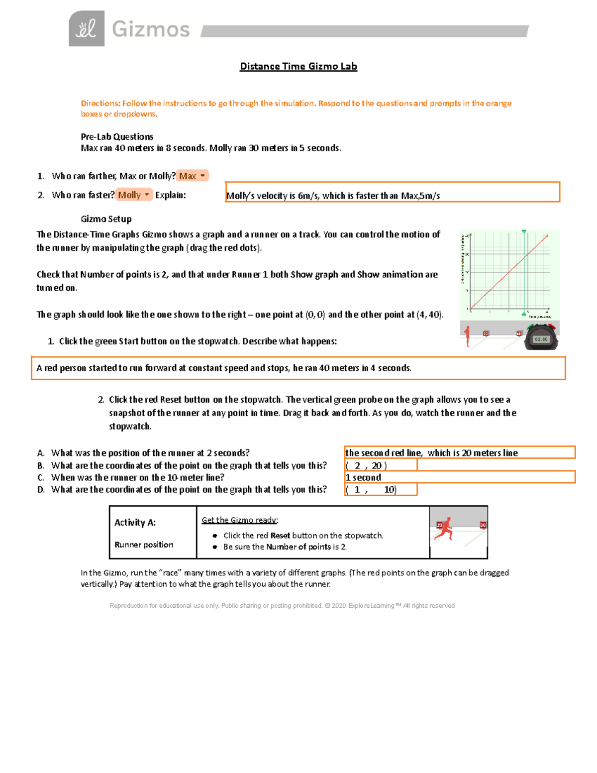 Distance Time Gizmo Lab - Distance Time Gizmo Lab Directions: Follow the instructions to go ...