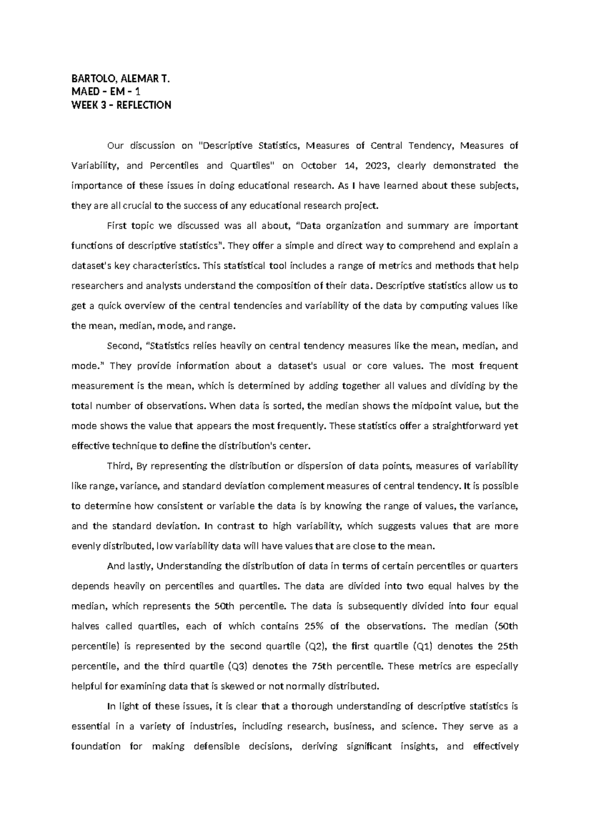 WEEK 3 Reflection - Document - BARTOLO, ALEMAR T. MAED – EM – 1 WEEK 3 ...