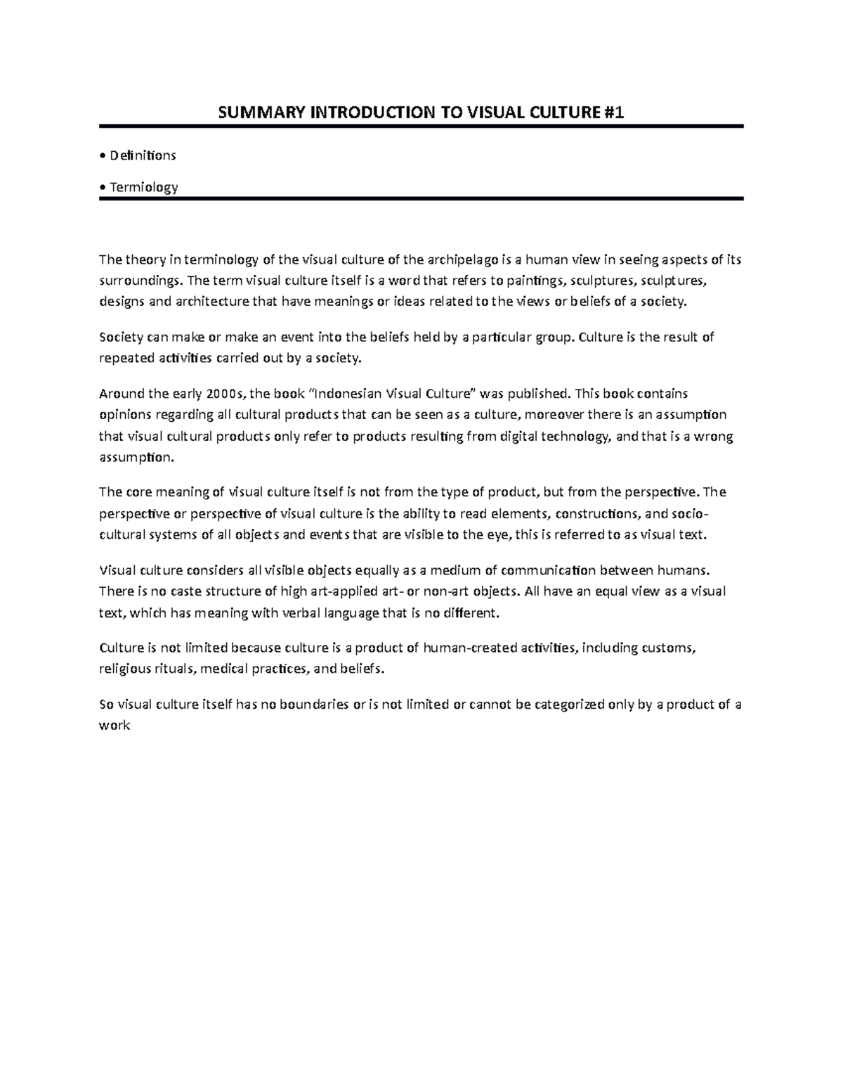 Summary Introduction To Visual Culture #1 - SUMMARY INTRODUCTION TO ...
