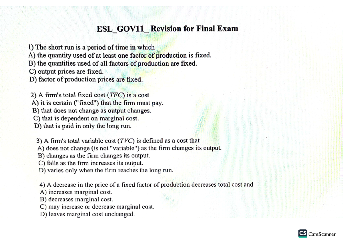 Economics Questions Model - Principles of Economics - Studocu