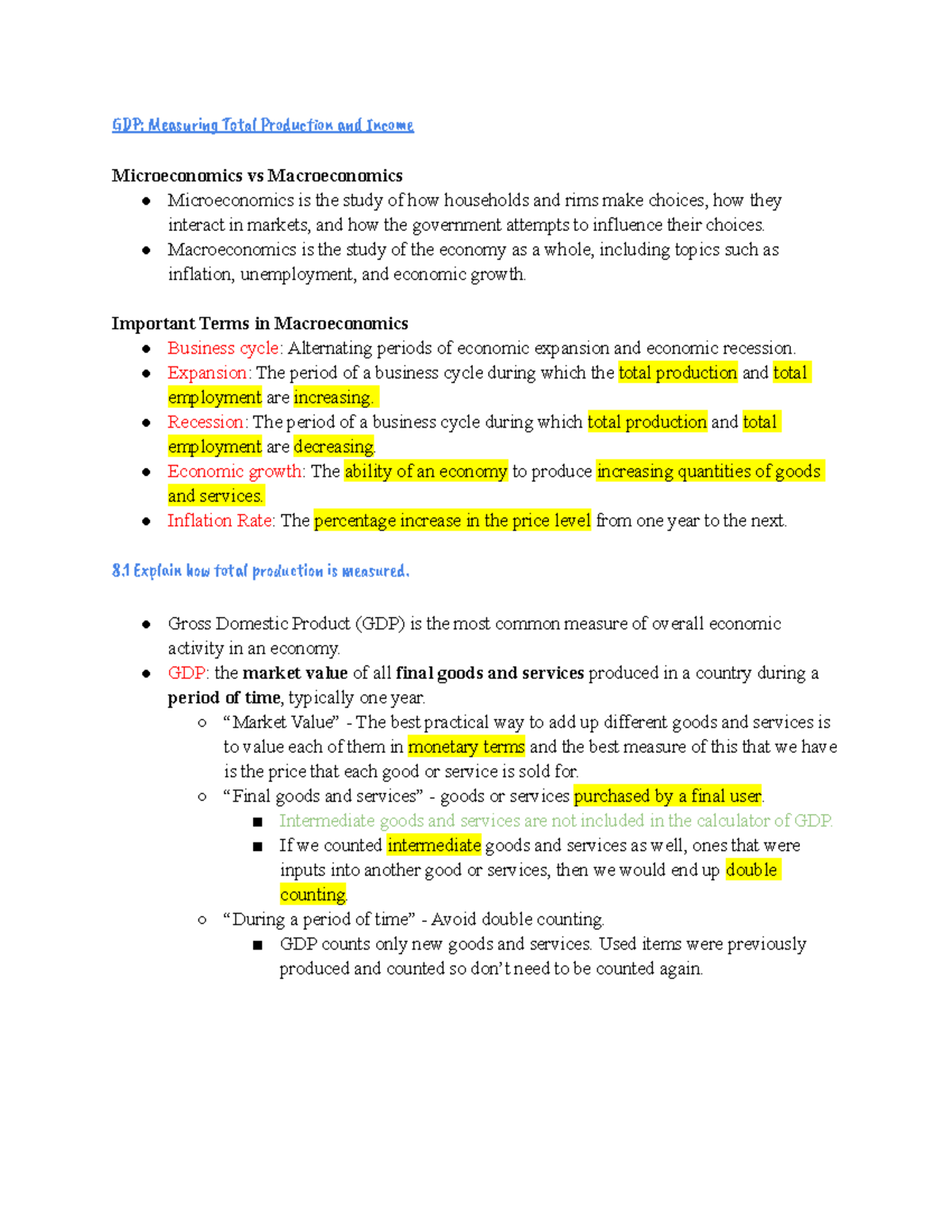 ECON1220 Revision Notes + Lecture Notes - GDP: Measuring Total ...
