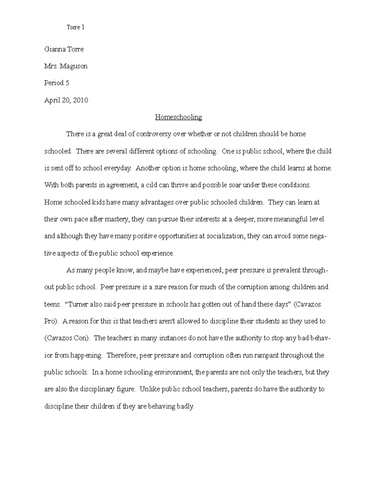 84338539 Homeschooling Research Paper - Gianna Torre Mrs. Maguson ...