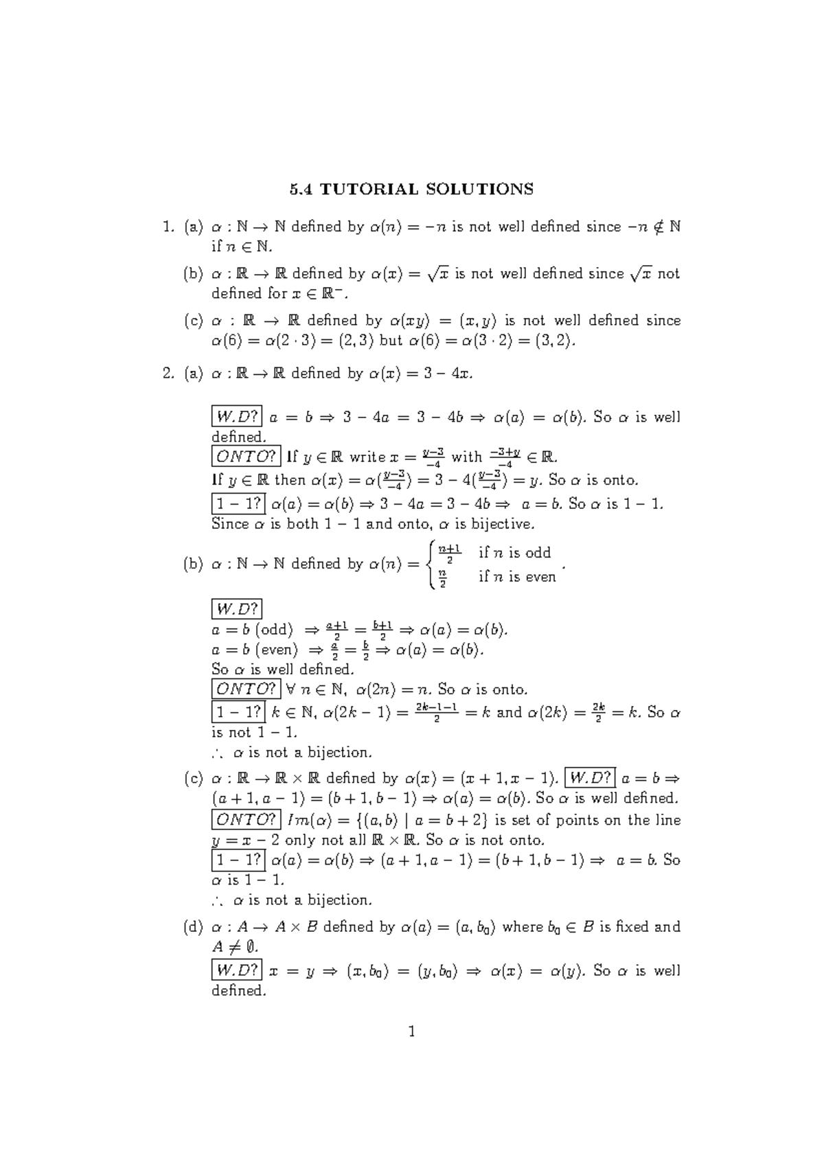 Tutorial Chap 5-2 - understand - 5 TUTORIAL SOLUTIONS (a) α : N → N defined by α(n) = −n is not ...