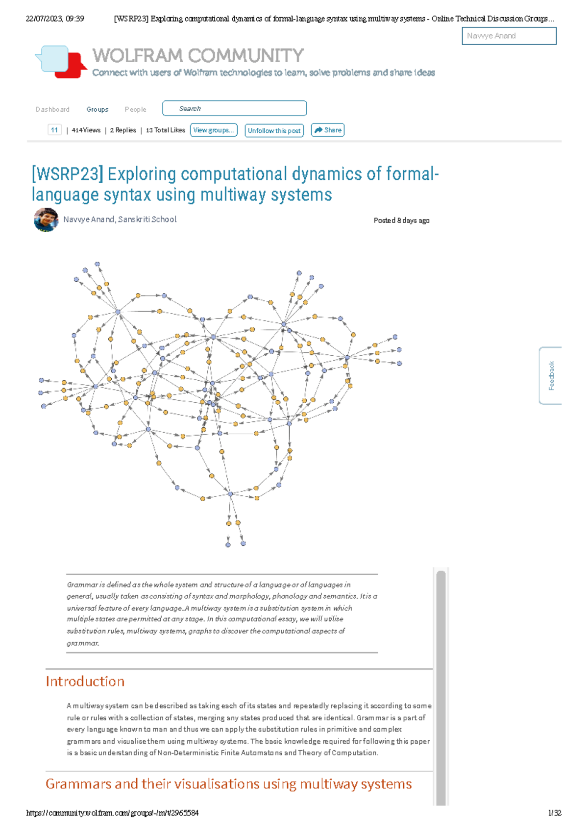Wsrp 23 Exploring Computational Dynamics Of Formal Language Syntax Using Multiway Systems