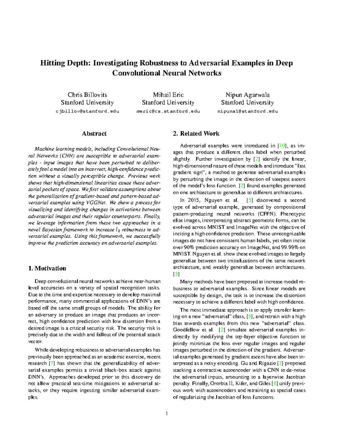 Hitting depth: investigating robustness to adversarial examples in deepconvolutional neural ...