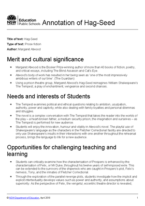 English advanced s6 hag seed tempest resource 14 the tempest summary ...