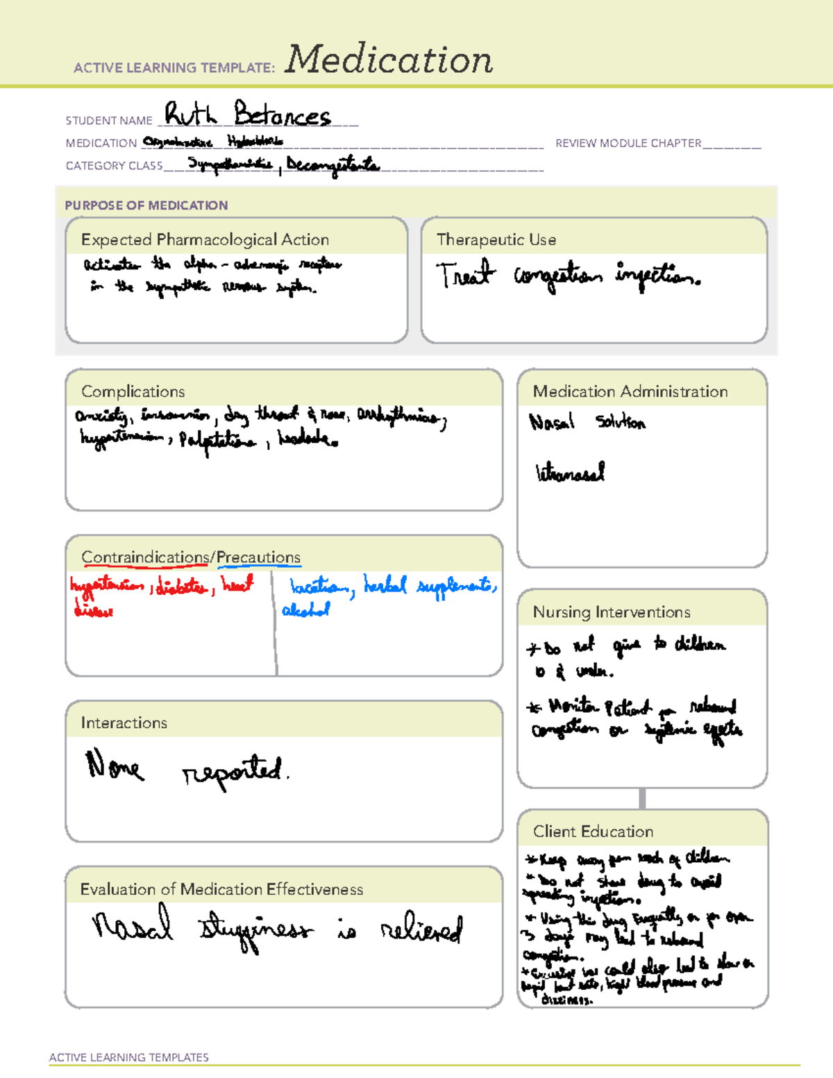 Medication Concept Map - STUDENT NAME ...