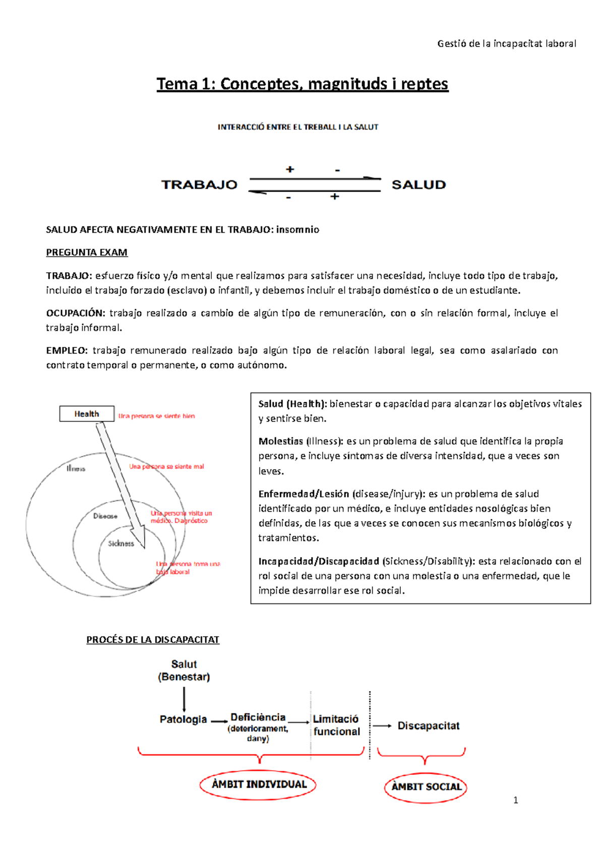 Gestió DE LA Incapacitat Laboral apunts - Tema 1: Conceptes, magnituds ...