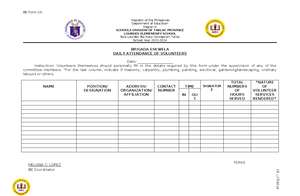 BE Form 3 Resource Mobilization FORM 1 1 - BE Form 03 Republic of the ...