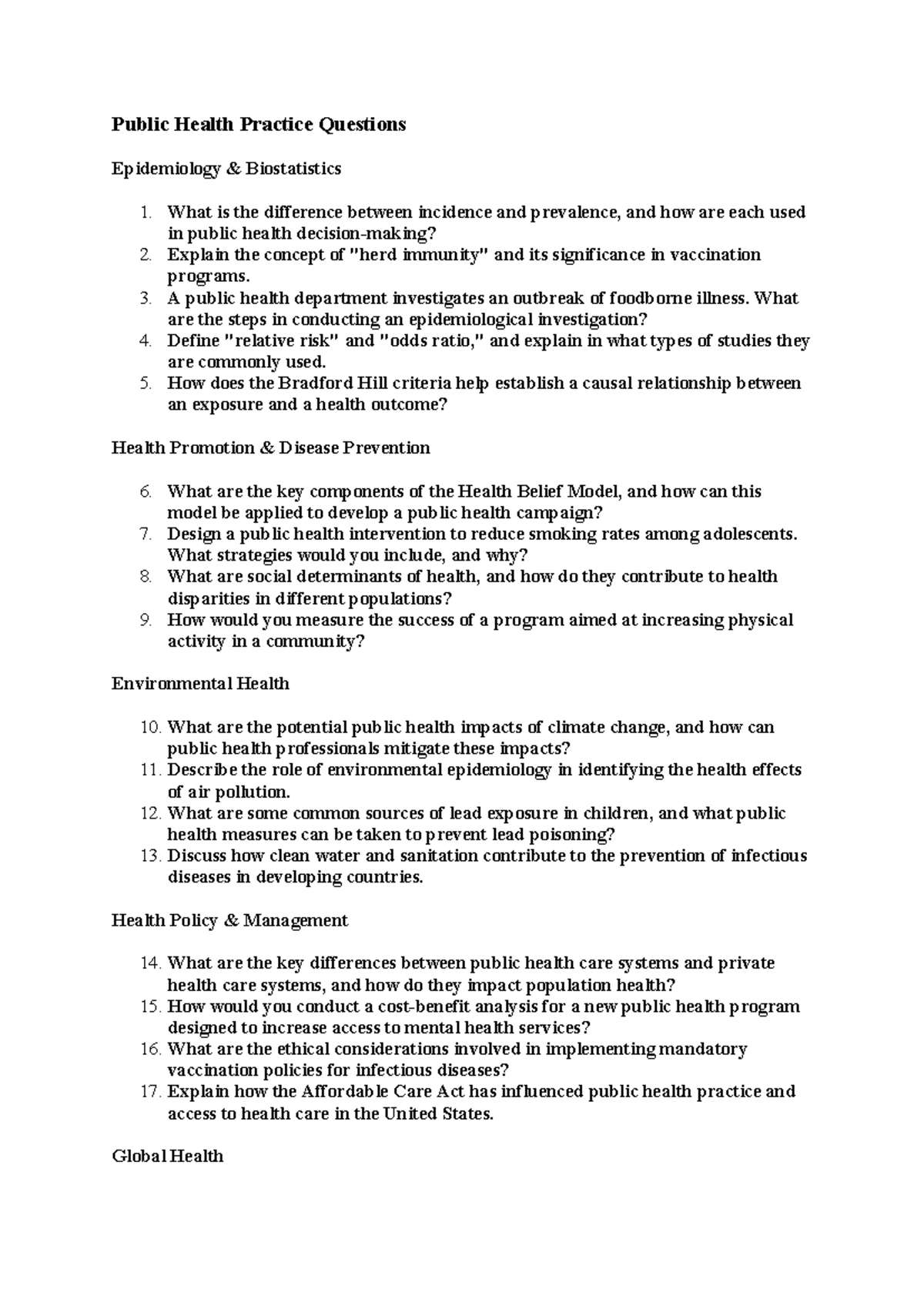 Public Health Practice Questions - Public Health Practice Questions ...
