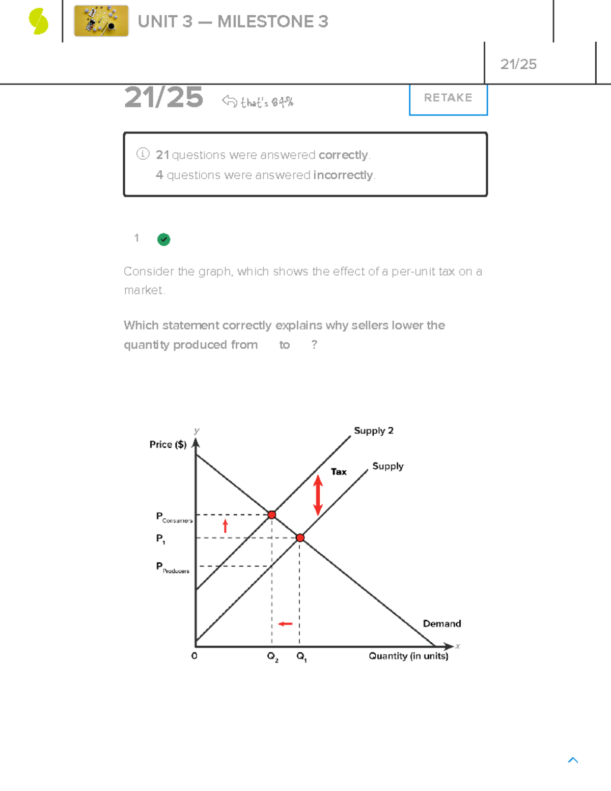 Unit 3 Milestone 3 Microeconomics - 1 21 / 25 that's 84% RETAKE 21 ...