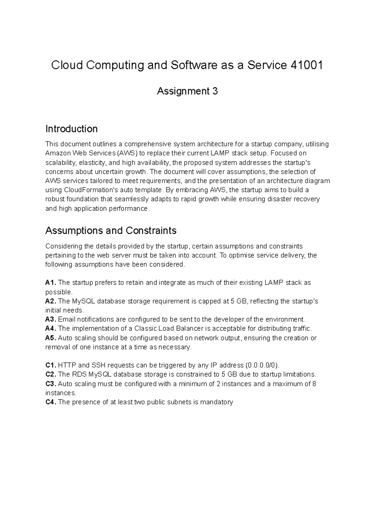 41001 Assignment 3 - Cloud Computing and Software as a Service 41001 ...