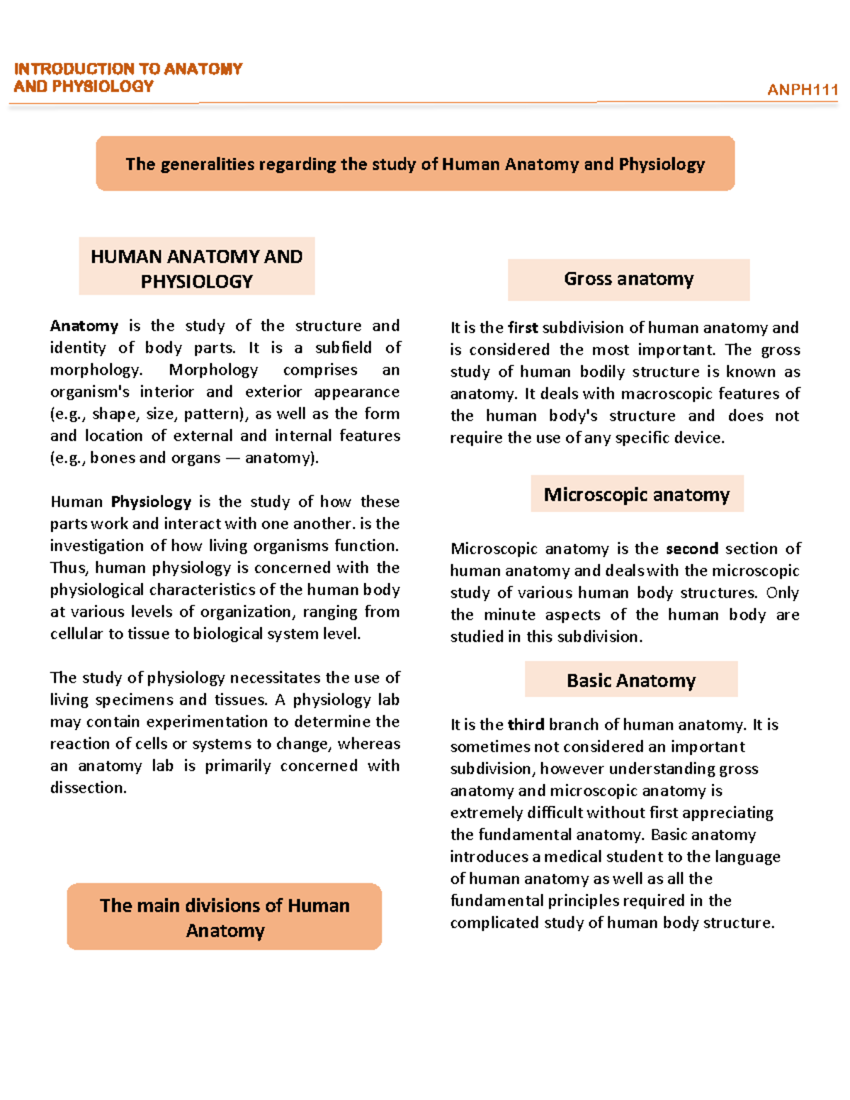 Anatomy AND Physiology - HUMAN ANATOMY AND PHYSIOLOGY The generalities ...