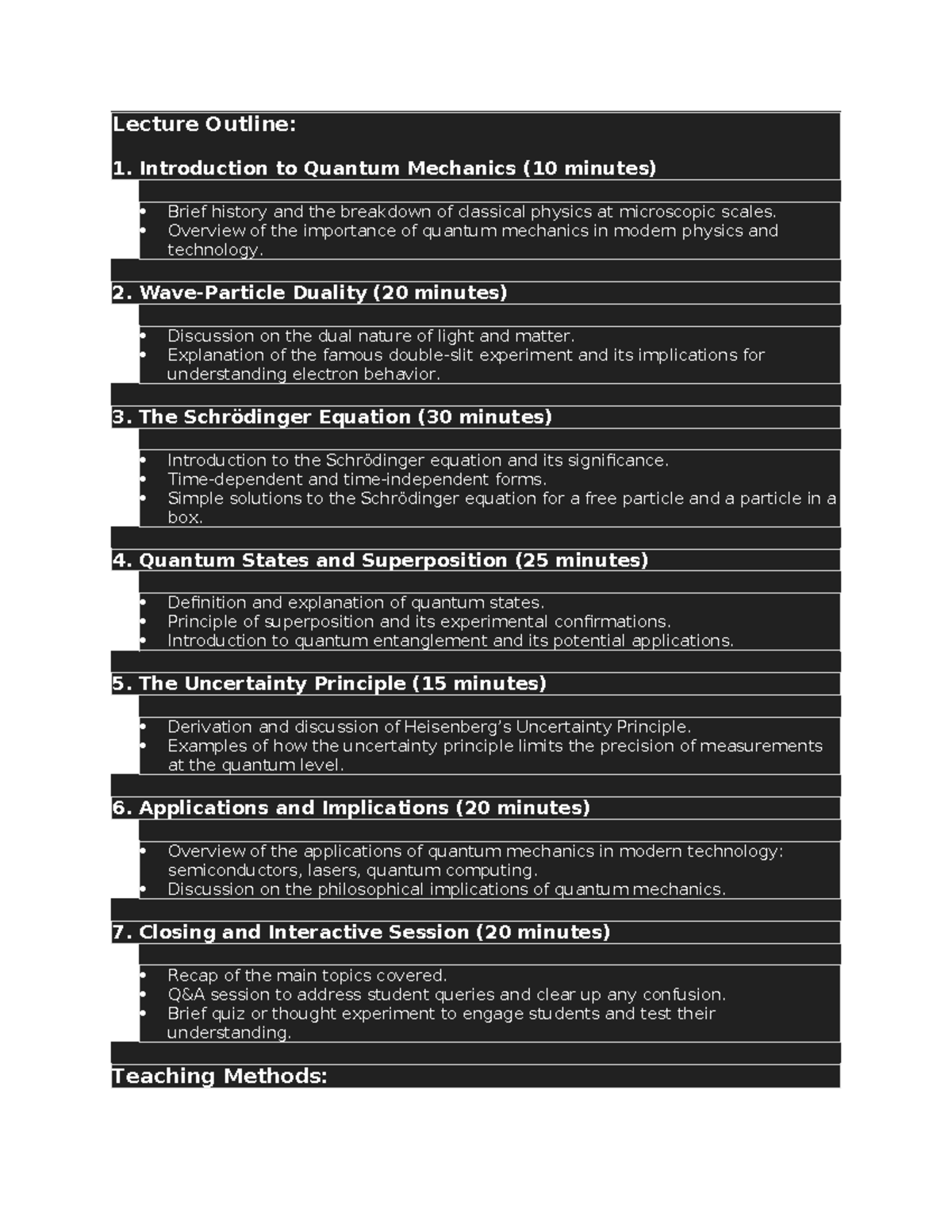 Lecture Outline - Introduction to Quantum Mechanics (10 minutes) Brief ...