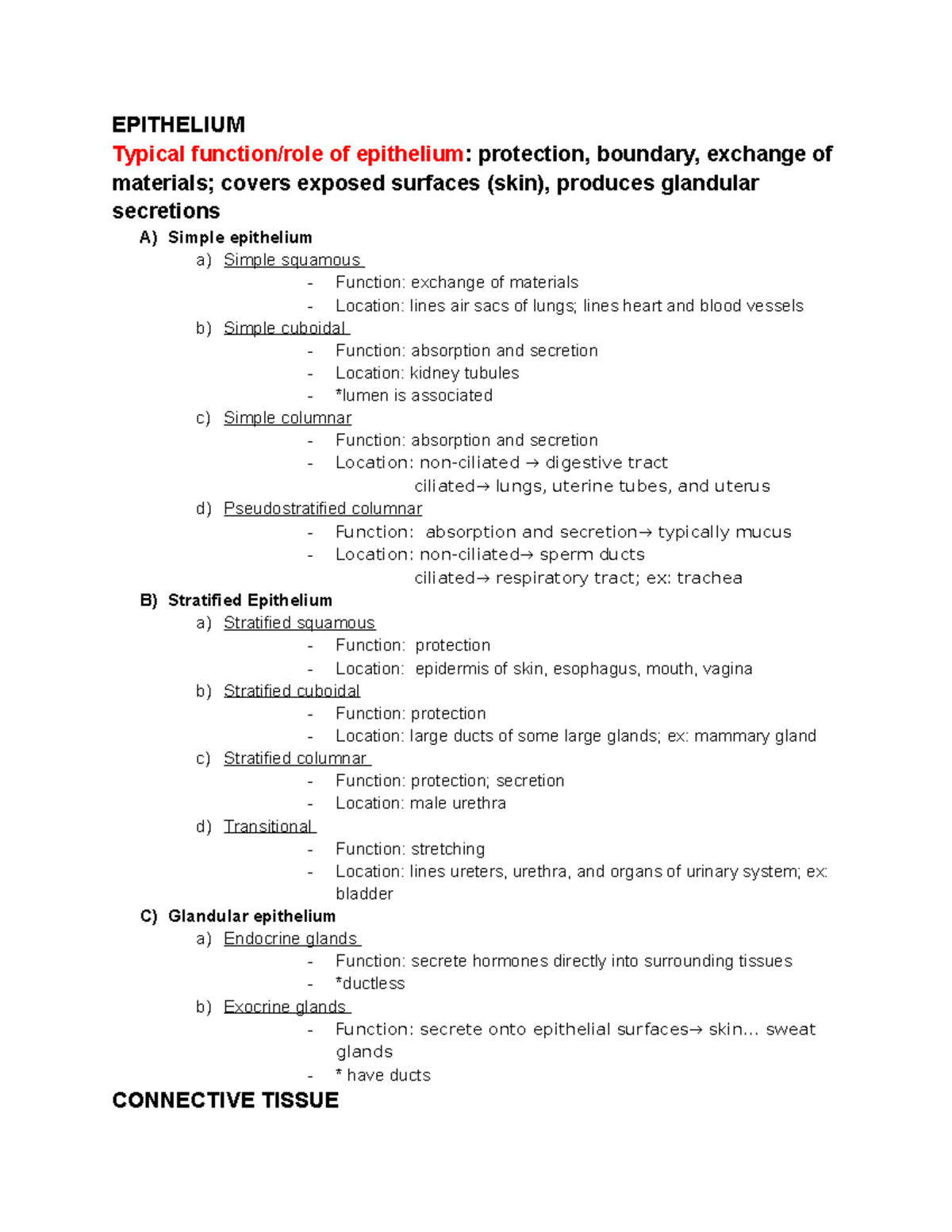 Tissue types - EPITHELIUM Typical function/role of epithelium ...