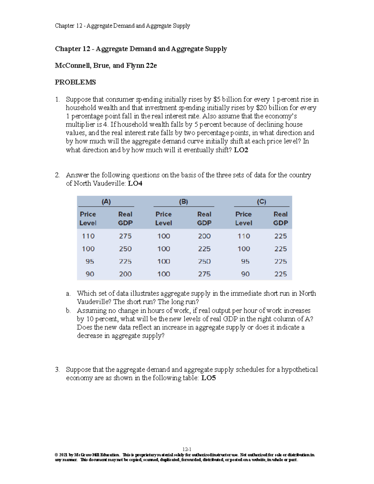 Exercises CH12 - Chapter 12 - Aggregate Demand and Aggregate Supply ...
