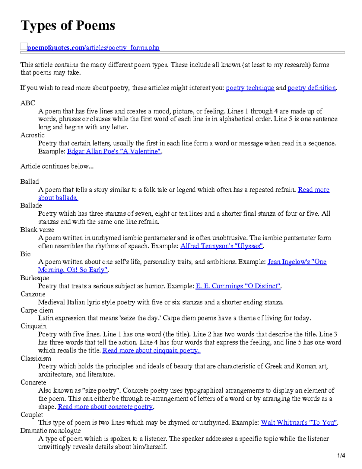 Poemofquotes.com-Types of Poems - Types of Poems poemofquotes /articles ...