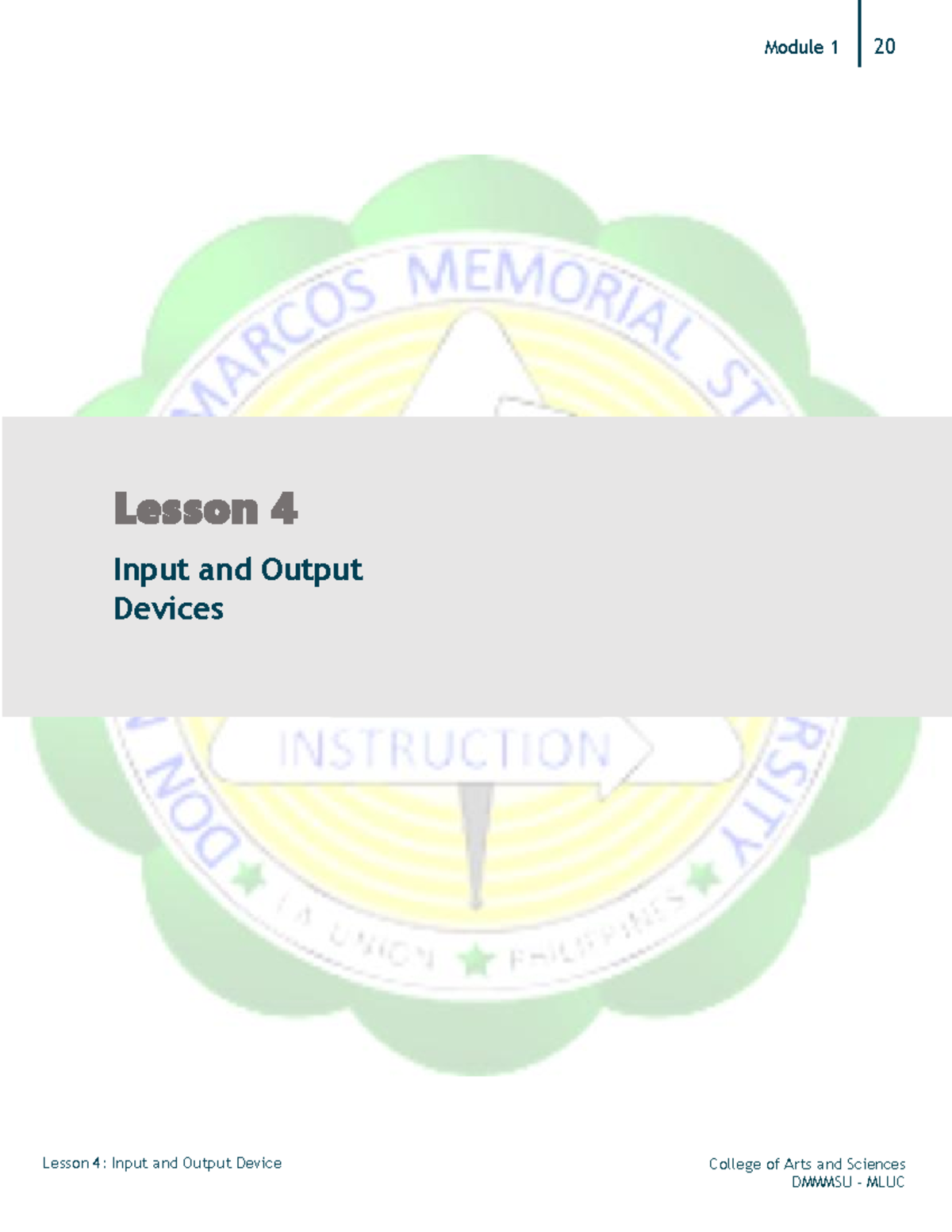 IT Era Lesson 4 M1 - College of Arts and Sciences Lesson 4: Input and Output Device Lesson 4 ...