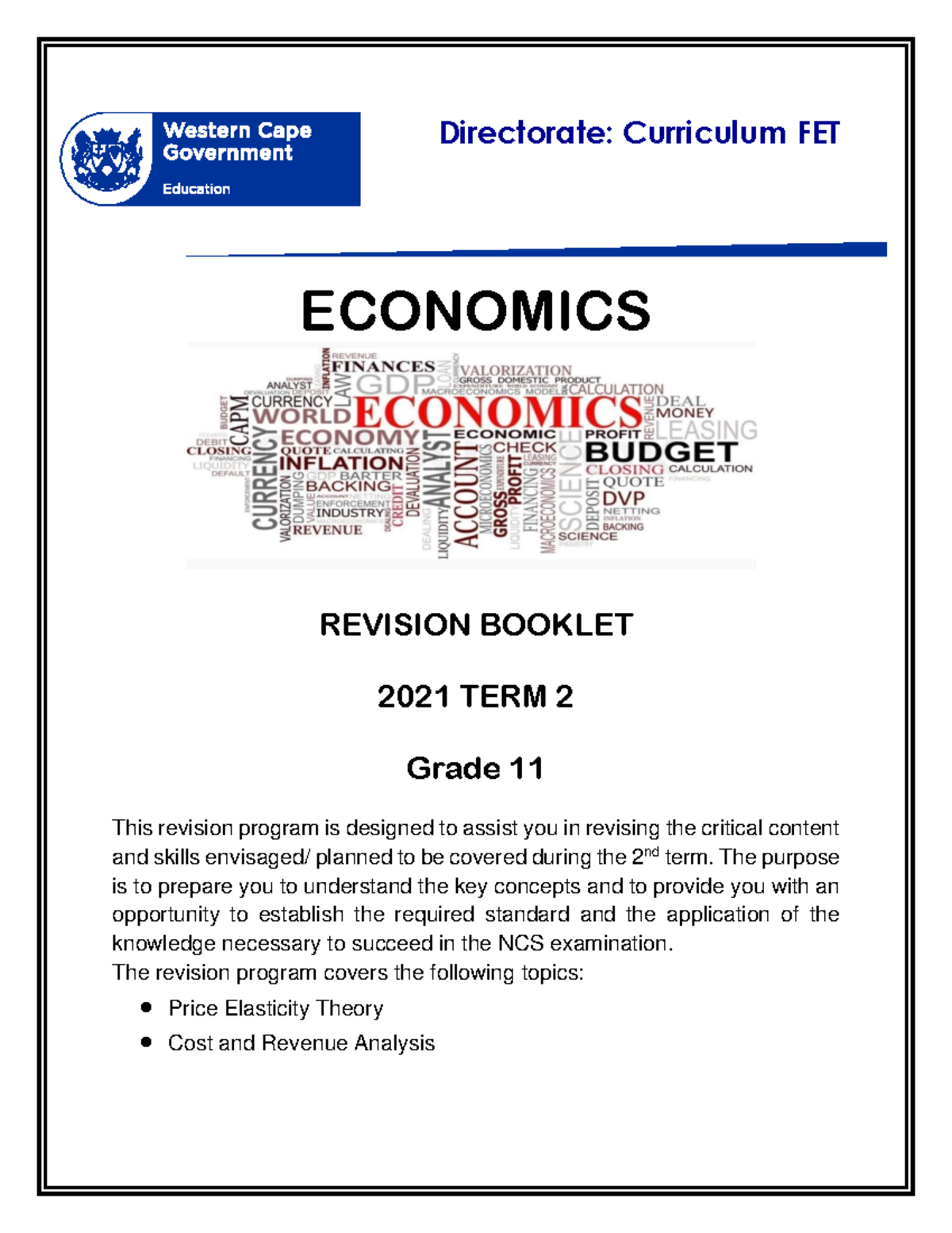 Economics Grade 11 Revision Term 2 2021 - Directorate: Curriculum FET ...