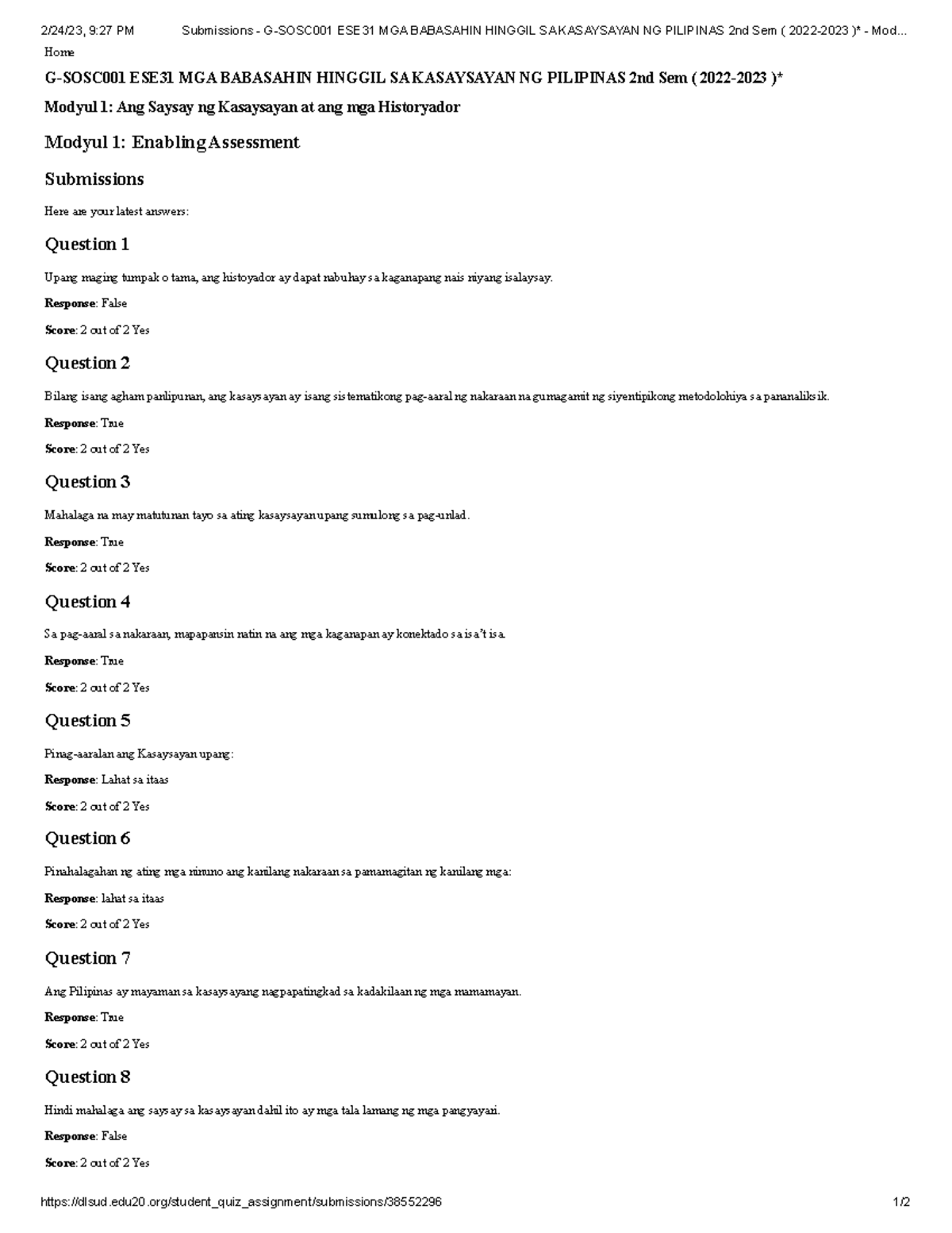 G-SOSC001 EA 1 - ea1 - 2/24/23, 9:27 PM Submissions - G-SOSC001 ESE31 MGA BABASAHIN HINGGIL SA ...