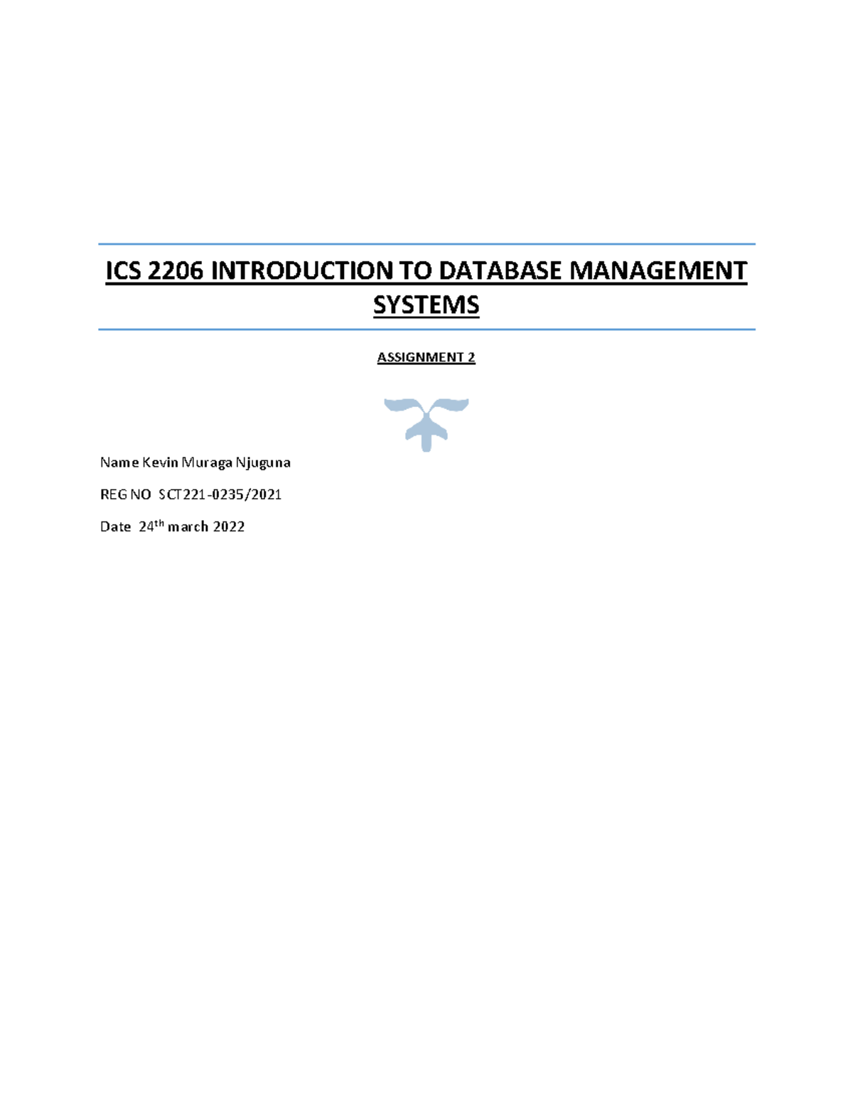 ICS 2206 Introduction TO Database Management Systems - ICS 2206 ...