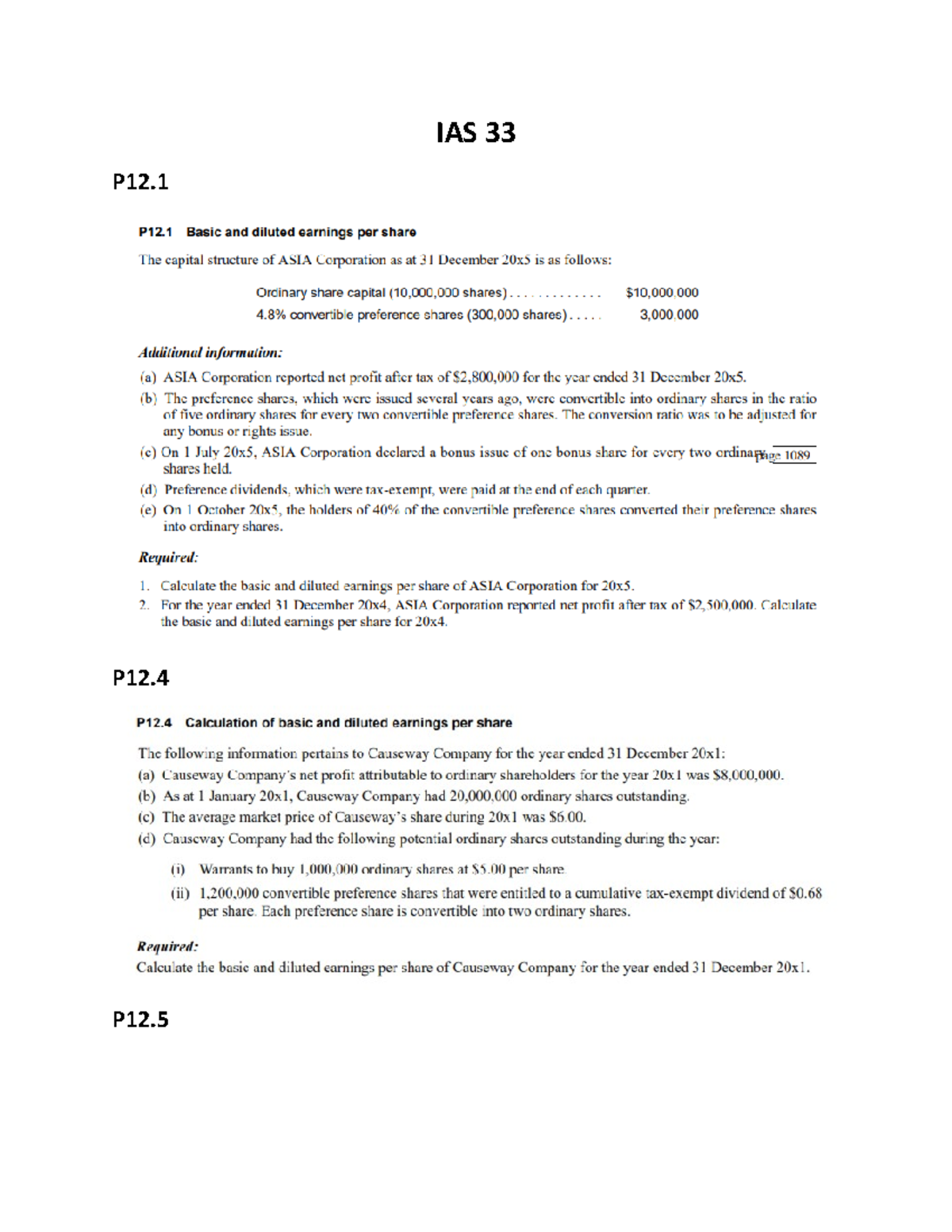 IAS 33 - đề bài tập sách chương IAS 33 - kế toán quốc tế 2 - P12. IAS ...
