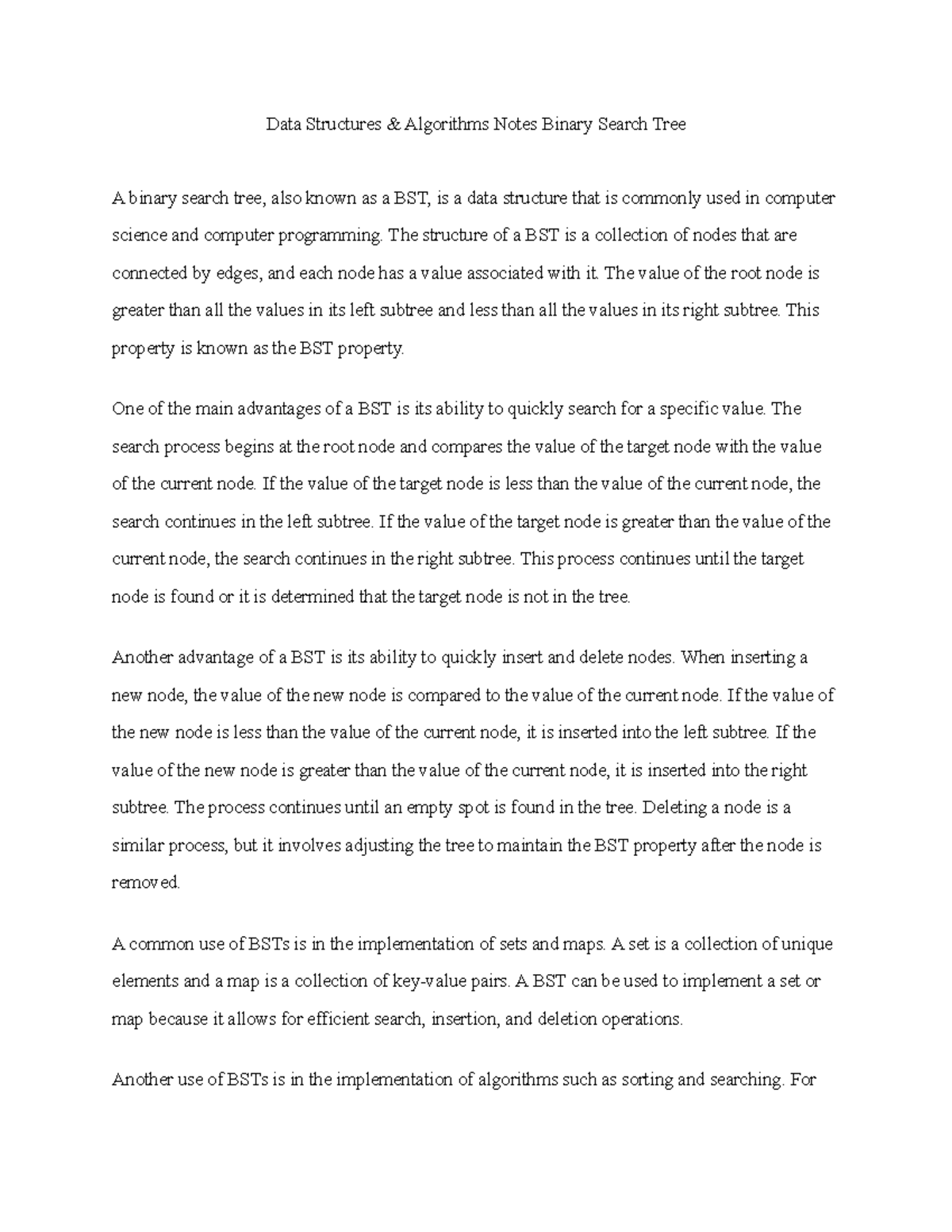 BST Notes - This essay is about BSTs. - Data Structures & Algorithms ...