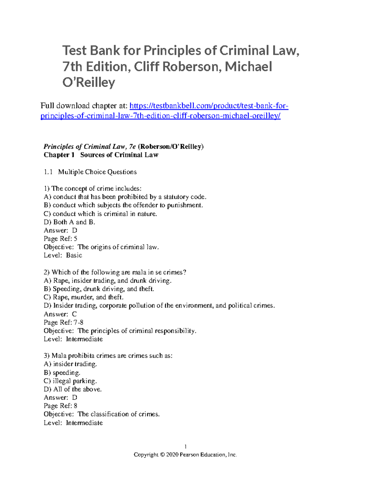 653753905 Test Bank for Principles of Criminal Law 7th Edition Cliff ...