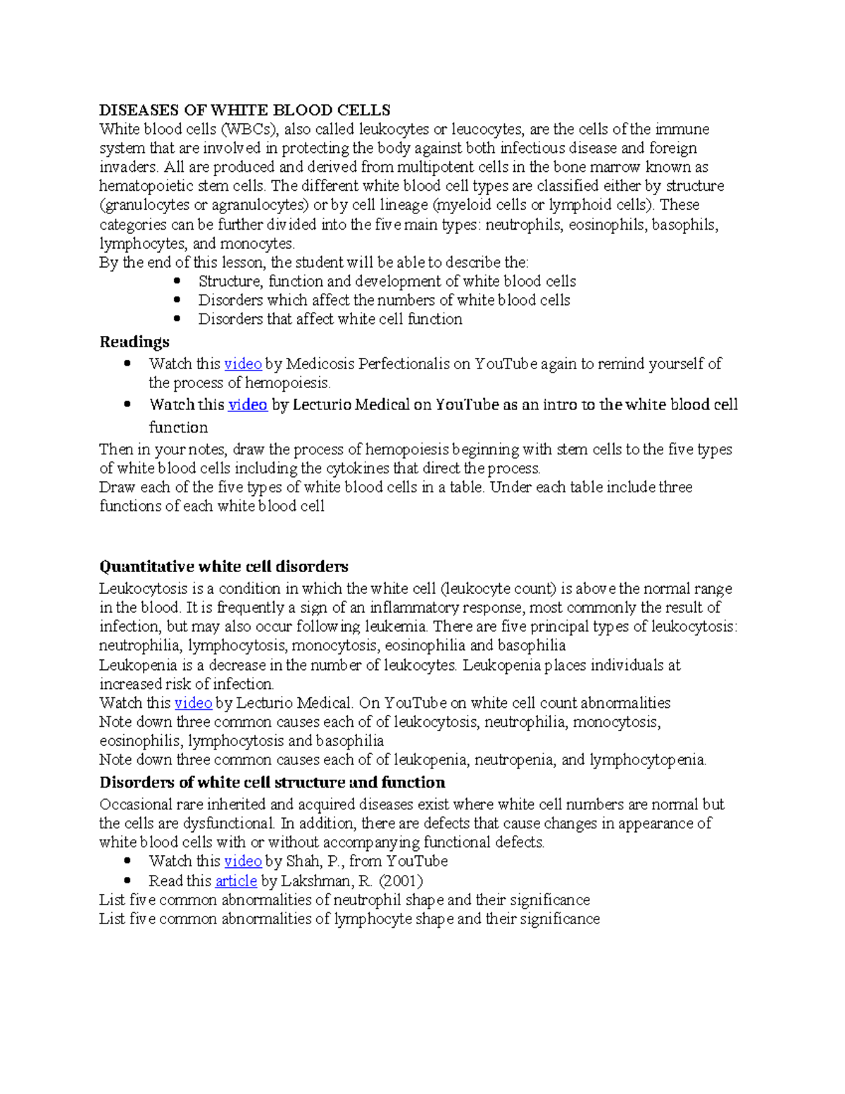 White blood cell disease - DISEASES OF WHITE BLOOD CELLS White blood ...