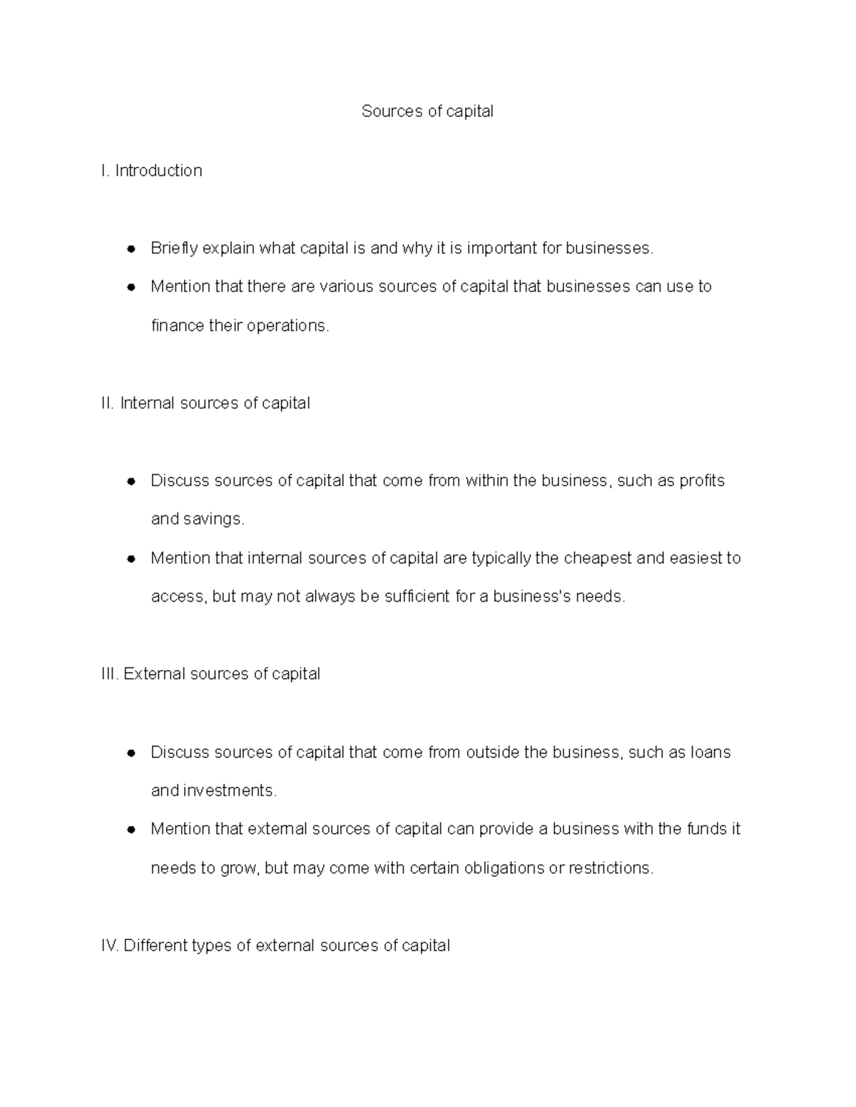 Chapter 11 part 1 - Sources of capital I. Introduction Briefly explain ...