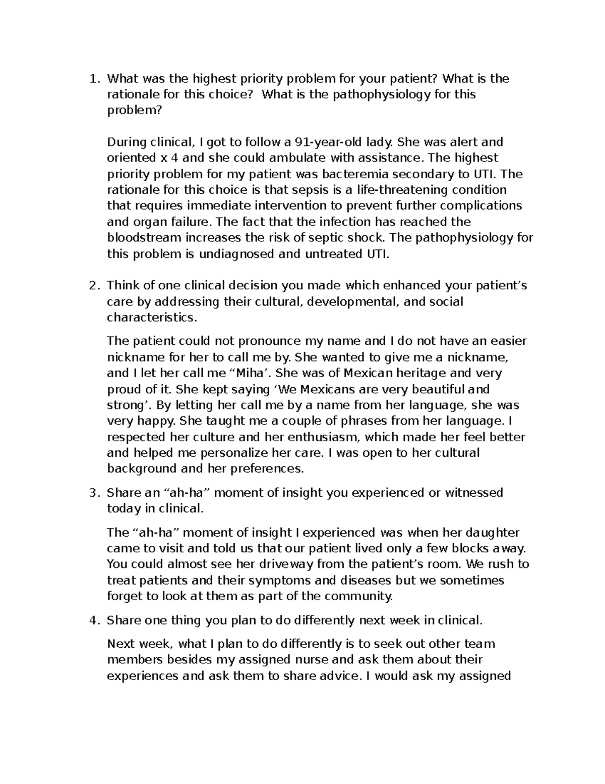 Weekly Clinical Reflection #1 - What was the highest priority problem ...