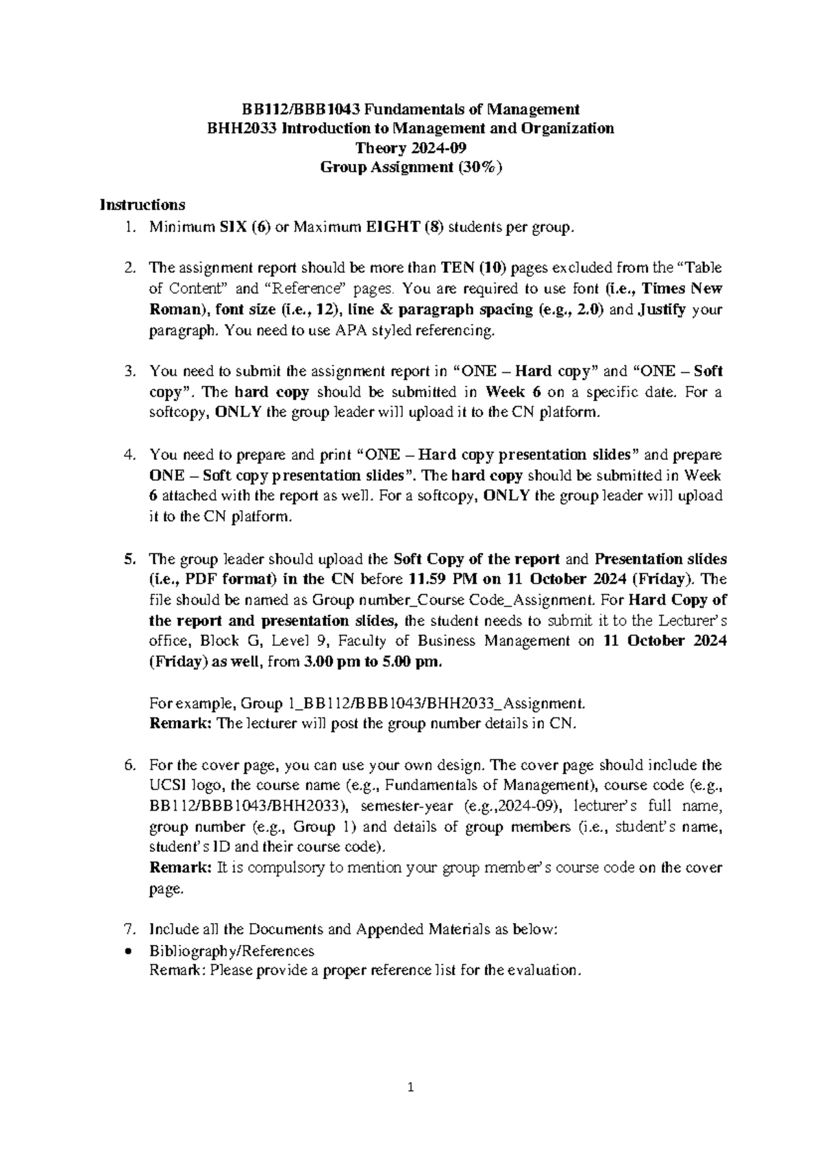 Guidelines - Group Assignment - 1 BB112/BBB1043 Fundamentals of ...