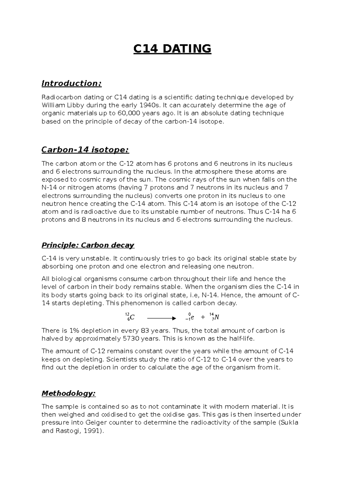 radiocarbon dating - C14 DATING Introduction: Radiocarbon dating or C14 ...