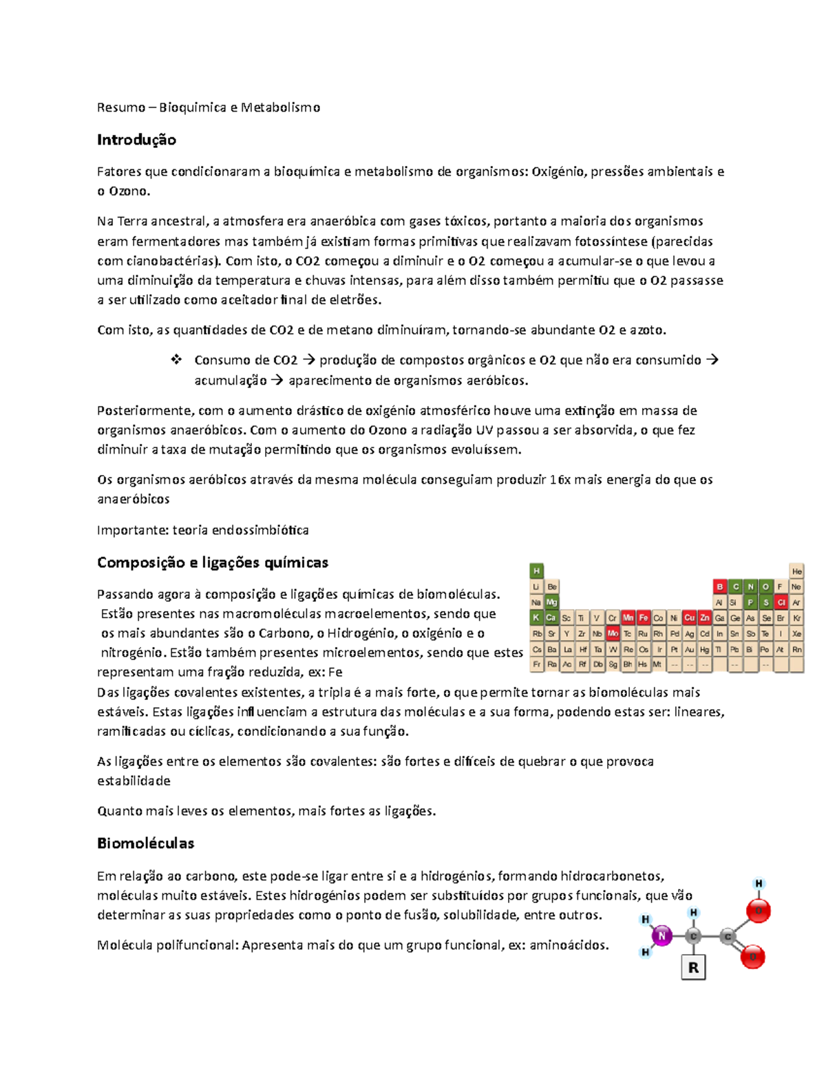 Resumos de bioquimica- 1 - Resumo – Bioquimica e Metabolismo Introdução ...
