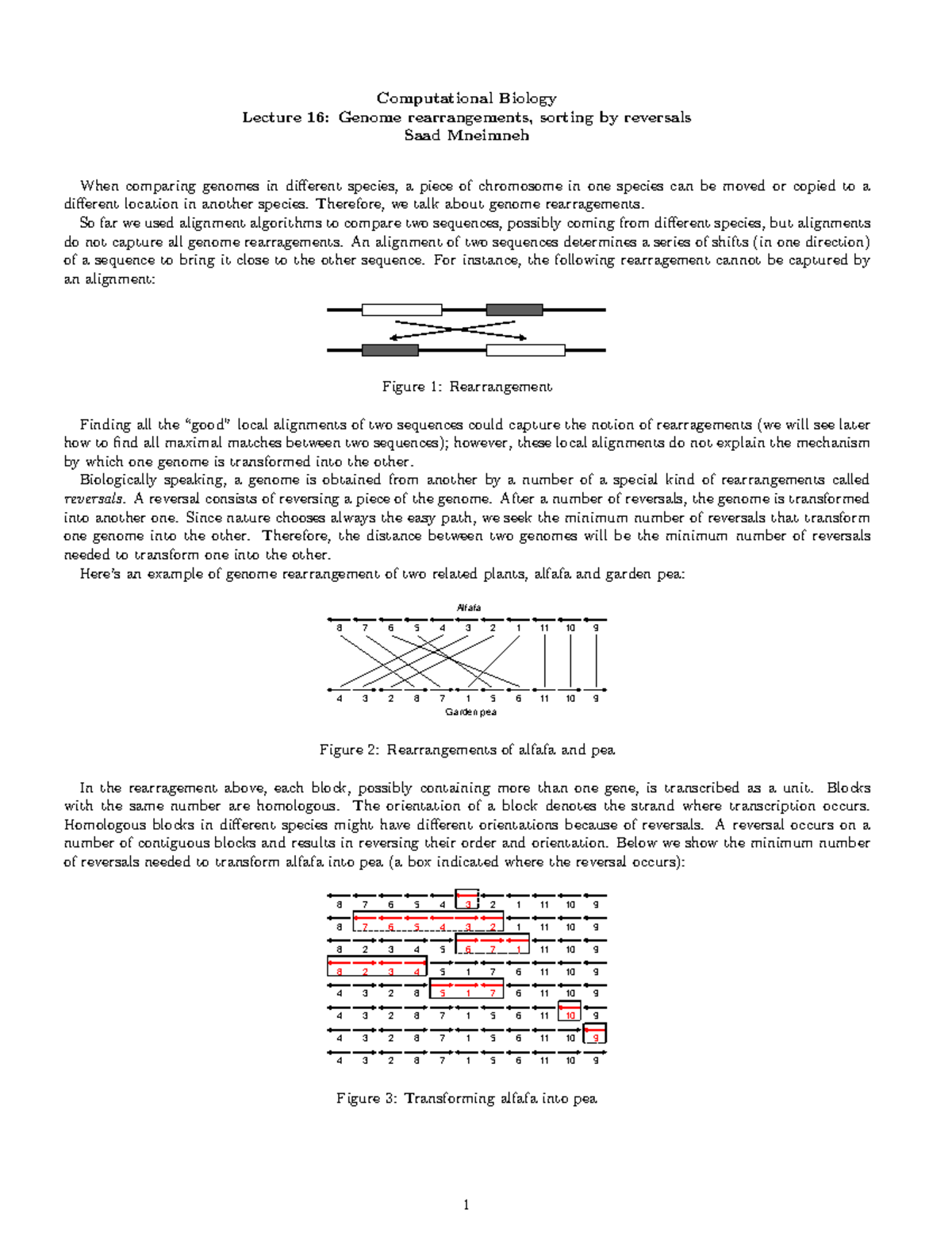 Lecture 16 Genome Rearrangements Sorting By Reversals Computational 5928